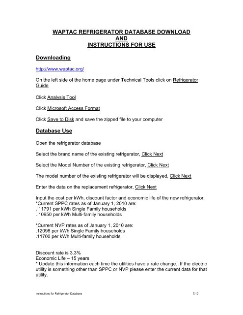 WAPTAC REFRIGERATOR DATABASE DOWNLOAD AND ...