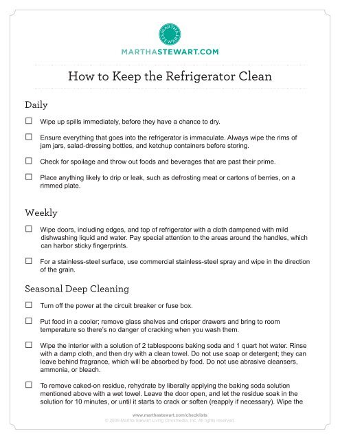 how to keep the refrigerator clean checklist - Martha Stewart