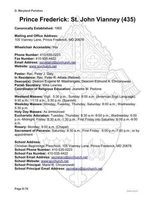 D. Maryland Parishes Prin