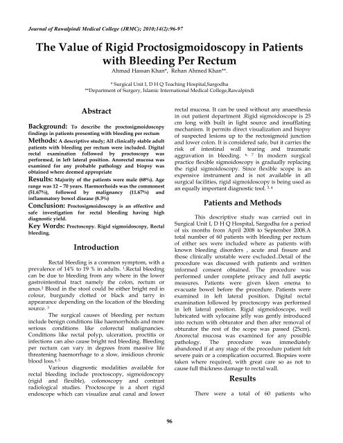 The Value of Rigid Proctosigmoidoscopy in Patients with Bleeding ...