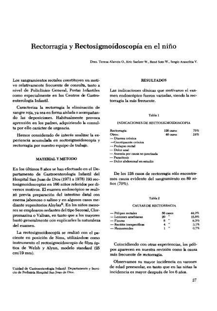 Rectorragia y Rectosigmoidoscopia en el nirio - SciELO