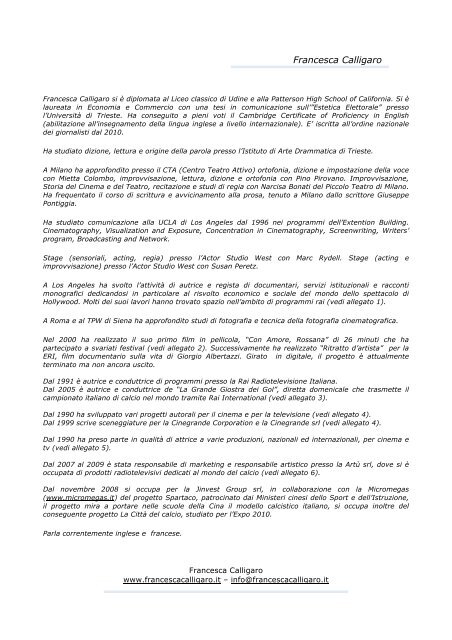 scarica il curriculum in formato .pdf - Francesca Calligaro