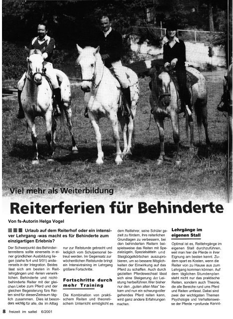 Von fs-Autorin Helga Vogel Urlaub auf dem Reiterhof oder ein ...