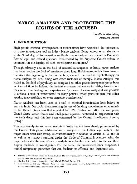Narco analysis and protecting the rights of the accused - CommonLII