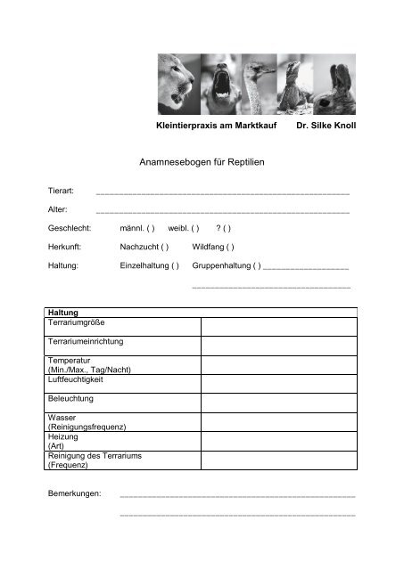 Haltungsfragebogen Reptilien - Dr. Silke Knoll
