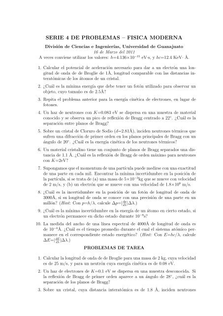 SERIE 4 DE PROBLEMAS – FISICA MODERNA - IFUG ...