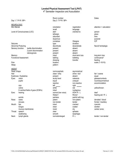 Leveled Physical Assessment Tool (LPAT) 4 Semester–Inspection ...
