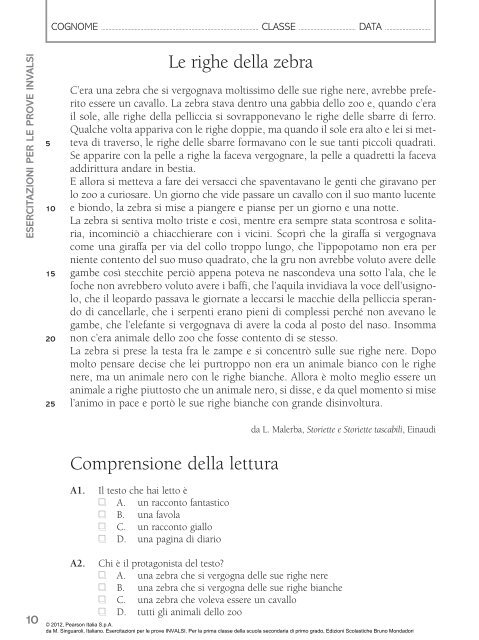 Le righe della zebra Comprensione della lettura