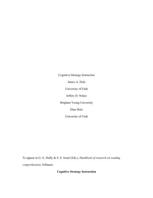Cognitive Strategy Instruction (PDF) - Utah Center for Reading and ...
