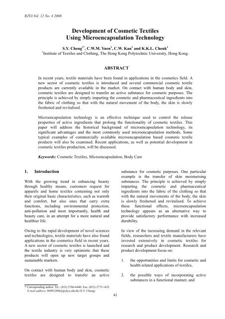 Development of Cosmetic Textiles Using Microencapsulation ...