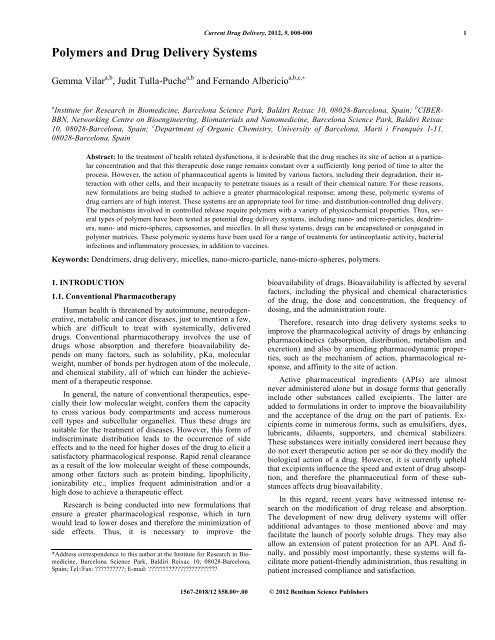 Polymers and Drug Delivery Systems