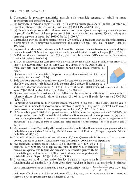 ESERCIZI DI IDROSTATICA - Angeloangeletti.It