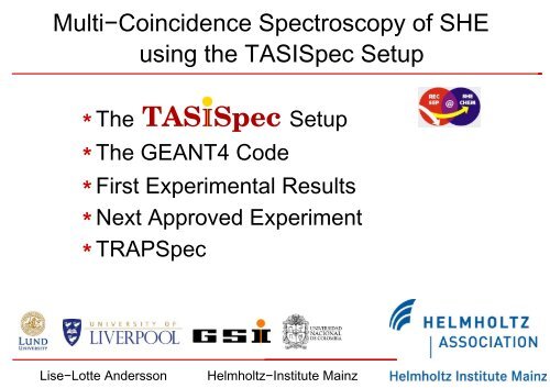 Recent TASISpec Results - GSI Webserver WWW-WIN