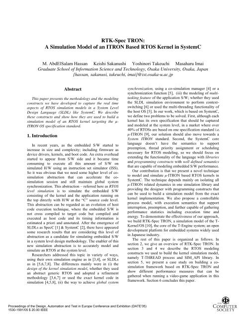 RTK-Spec TRON: A Simulation Model of an ITRON Based RTOS ...