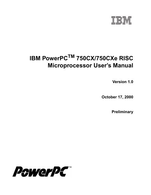 IBM PowerPC 750CX/750CXe RISC Microprocessor User's Manual