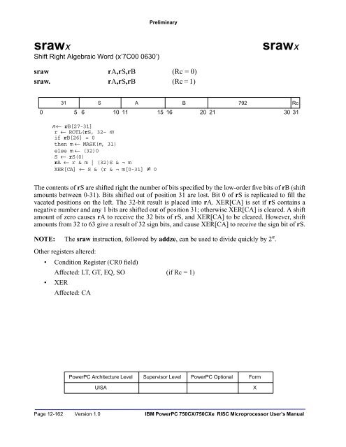 Preliminary srawx srawx S