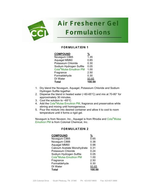 Air Freshener Gel Formulations - Colonial Chemical, Inc.