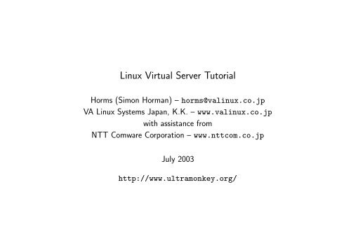 Linux Virtual Server Tutorial - Ultra Monkey
