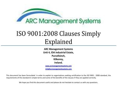 ISO 9001 Clauses Simply Explained - ARC Management Systems