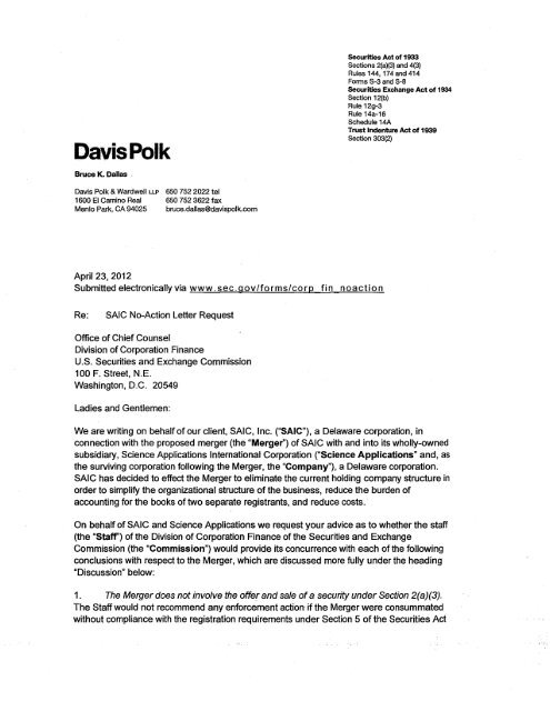 Incoming Letter: SAIC, Inc.` - Securities and Exchange Commission