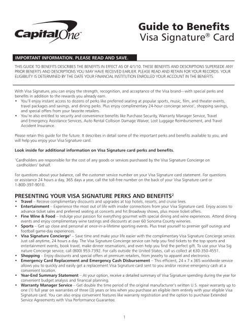Guide to Benefits Visa Signature® Card - Capital One