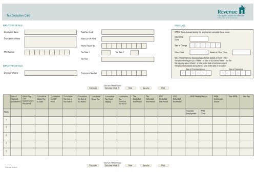 Tax Deduction Card - Weekly