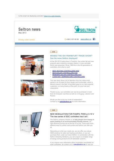 MISSED THE ISH FRANKFURT TRADE SHOW ... - Seltron controllers