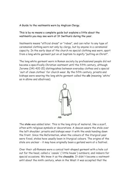 A Guide to the vestments worn by Anglican Clergy. This is by no ...