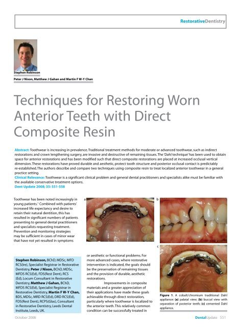 Techniques for Restoring Worn Anterior Teeth with Direct Composite ...