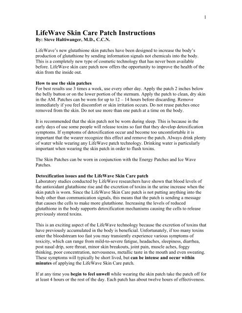 LifeWave Skin Care Patch Instructions