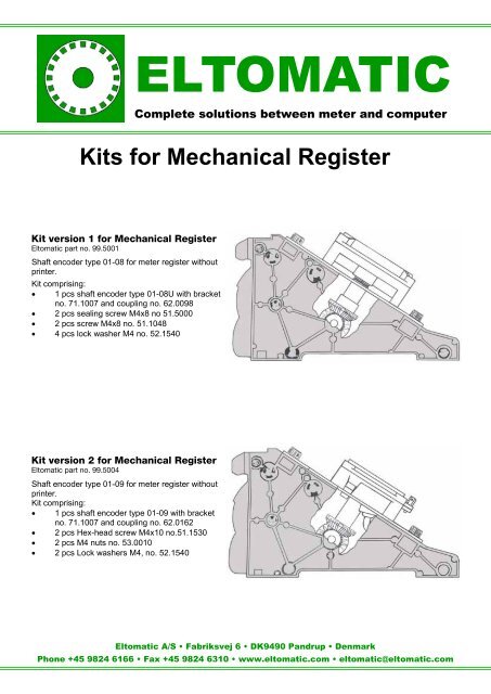 Kits for Mechanical Register - Eltomatic