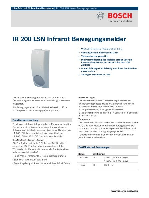 IR 200 LSN Infrarot Bewegungsmelder - Bosch Security Systems