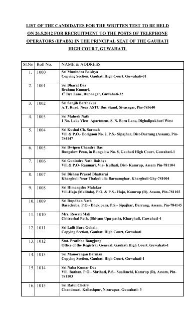List - Gauhati High Court