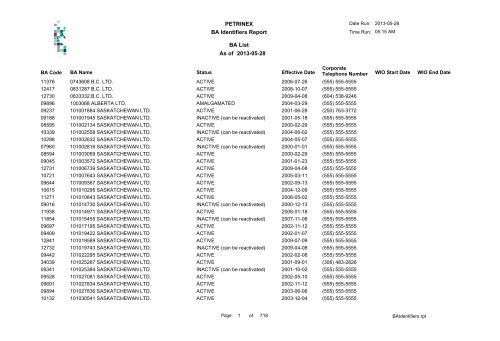PETRINEX BA Identifiers Report As of BA List 2013-05-24