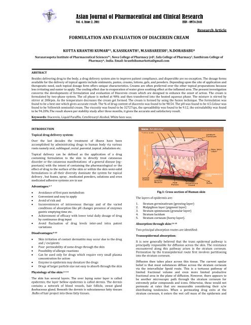 Formulation And Evaluation Of Diacerein Cream Asian Journal Of
