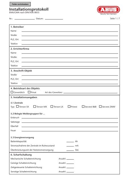 Installationsprotokoll - Beweng