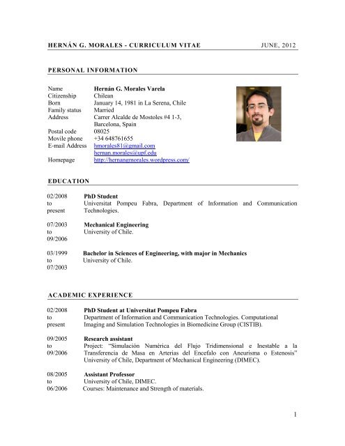 HERNÁN MORALES VARELA - CURRICULUM VITAE