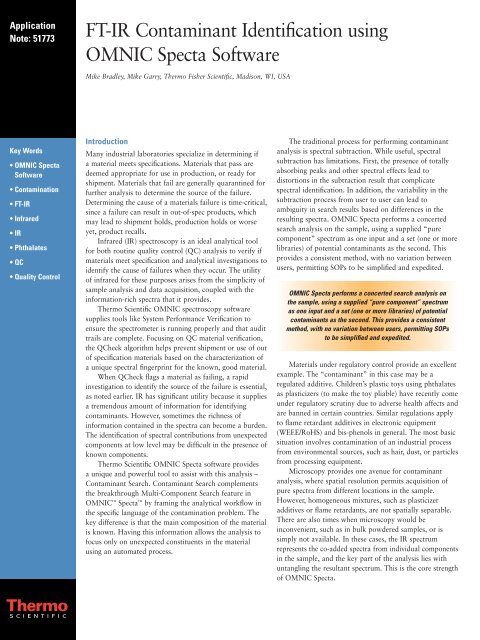FT-IR Contaminant Identification using OMNIC ... - Nicolet CZ sro