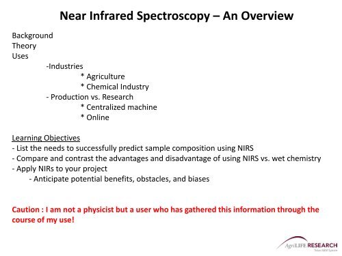 Near Infrared Spectroscopy – An Overview - Quantitative Genetics ...