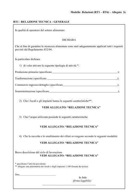 Modello Relazioni (RT1 – RT6) – Allegato 2e RT1 - RELAZIONE ...