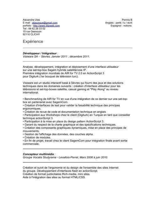 Télécharger mon CV au format PDF - Alexandre ULAS