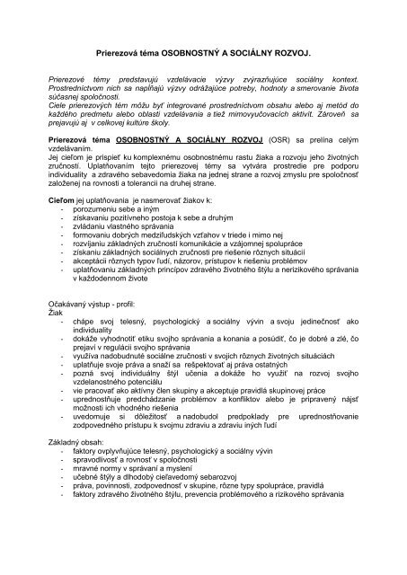 Prierezová téma OSOBNOSTNÝ A SOCIÁLNY ROZVOJ.