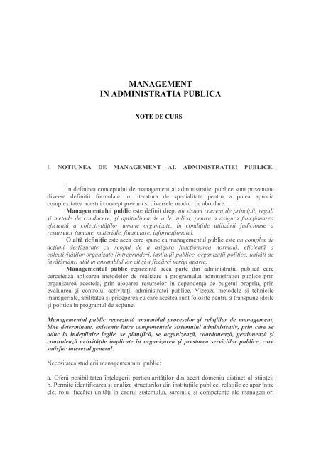 MANAGEMENT IN ADMINISTRATIA PUBLICA