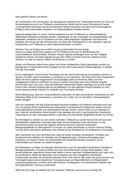 Sehr geehrte Damen und Herren, als Tennistrainer ... - Christian Flach