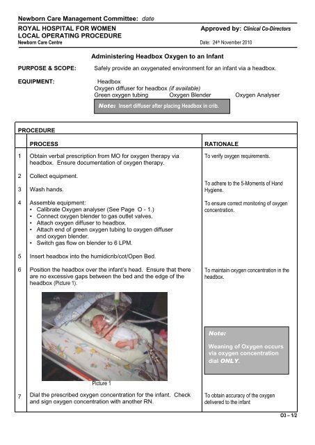 Administering Headbox Oxygen to an Infant