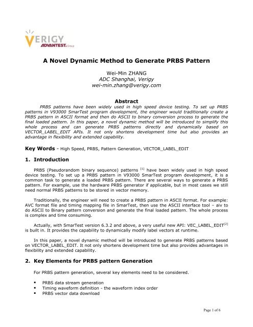 A Novel Dynamic Method to Generate PRBS Pattern - Verigy