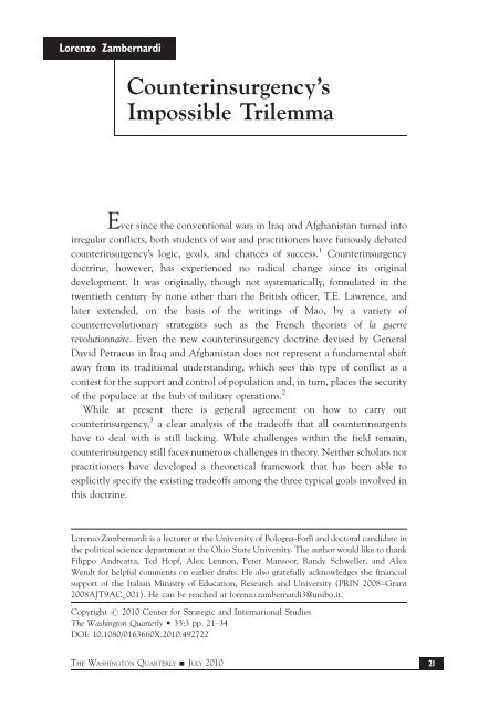 Counterinsurgency’s Impossible Trilemma Ever