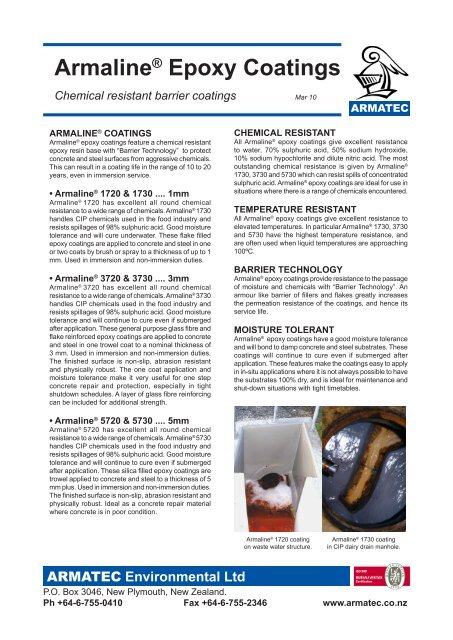 Armaline® Epoxy Coatings - ARMATEC Environmental Ltd