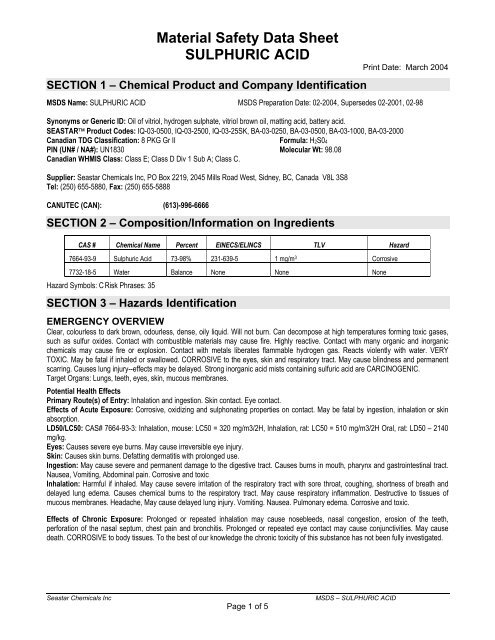 Safety Data Sheet Nitrosyl Sulfuric Acid 48 Off