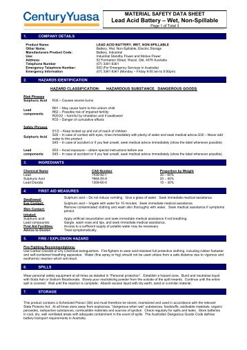 MSDS 853024 SP Lead Acid Battery Non-Spillable ... - EnerSys